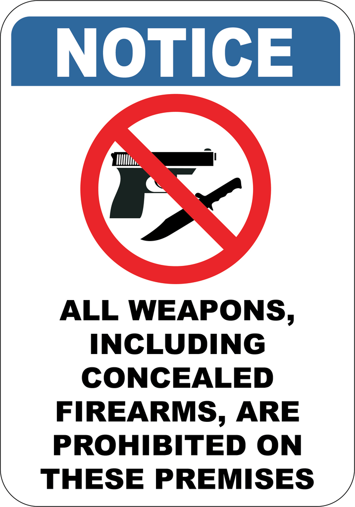 All Weapons Including Concealed Are Prohibited – Sign Wise